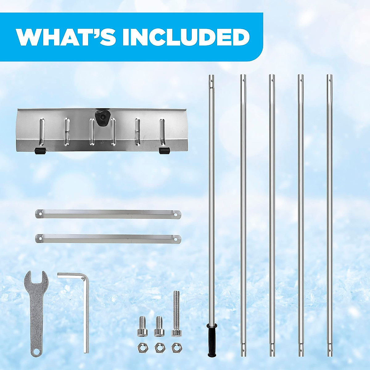 Quickway Imports Snow Rake Shovel | Aluminum Snow & Leaf Removal Tool & Pusher Scraper for House Roof & Car with 24” Rolling Blade, Lightweight 5-21’ Telescoping Extendable Handle & Nonslip Grip,Gray