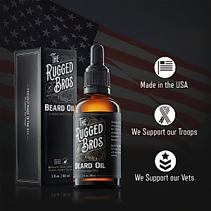 The Rugged Bros Beard Oil : with Argan Oil Serum and Jojoba Oils for Growth and Shine - Leave In Deep Conditioner, Softener, and Thickener, for all Beards and Mustaches (Unscented)