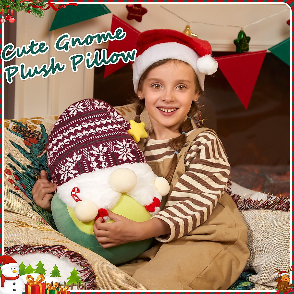 WEWILL Christmas Gnome Soft Plush Pillow 12 Inches Xmas Gnome Stuffed Animal for Toddler Kids Boys Girls Toddler (Green)