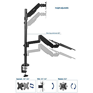 VIVO Sit-Stand Height Adjustable Pneumatic Spring Arm Keyboard Tray Desk Mount for 1 Screen up to 32 inches STAND-SIT1B