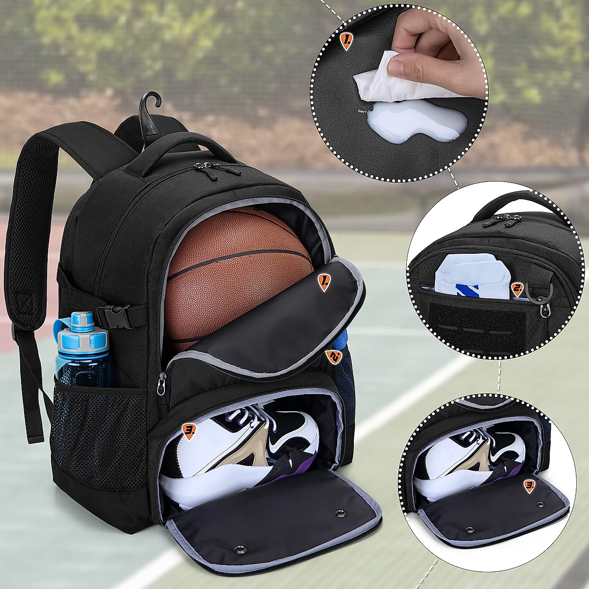 DSLEAF Basketball Bag, Soccer Backpack with Ball Compartment & Shoe Compartment for Basketball, Soccer, Volleyball Sports