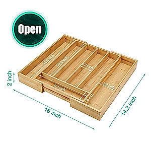 Yeekaywood Bamboo Expandable Drawer Organizer,Adjustable Design Multi-functional Silverware Storage Holder,100% Pure Bamboo,Drawer Divider Flatware Organizers for Kitchen,Bedroom