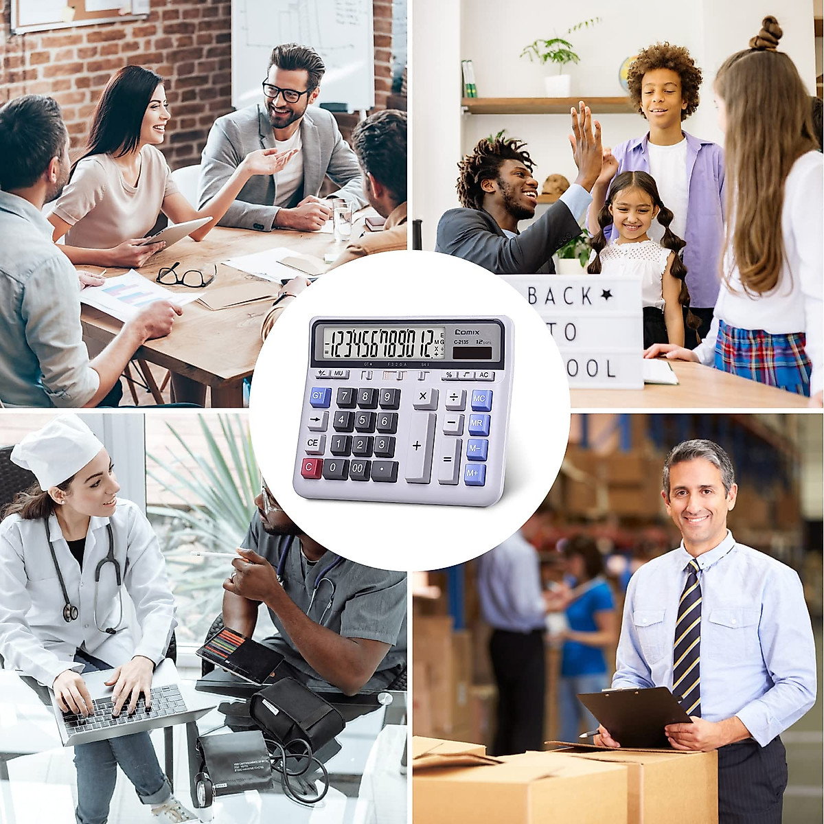 Comix Desktop Calculator Solar Battery Dual Power with 12-Digit Large LCD Display and Large Computer Keys Office Calculator for Home Office School