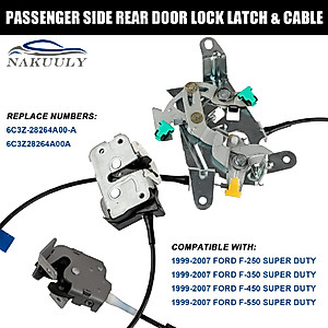 Nakuuly Left Driver Side Rear Door Lock Latch & Cable for Ford F250 F350 F450 F550 Super Duty 1999-2007, Upper and Lower Latches Assembly Replace 6C3Z-28264A01-A, 6C3Z28264A01A