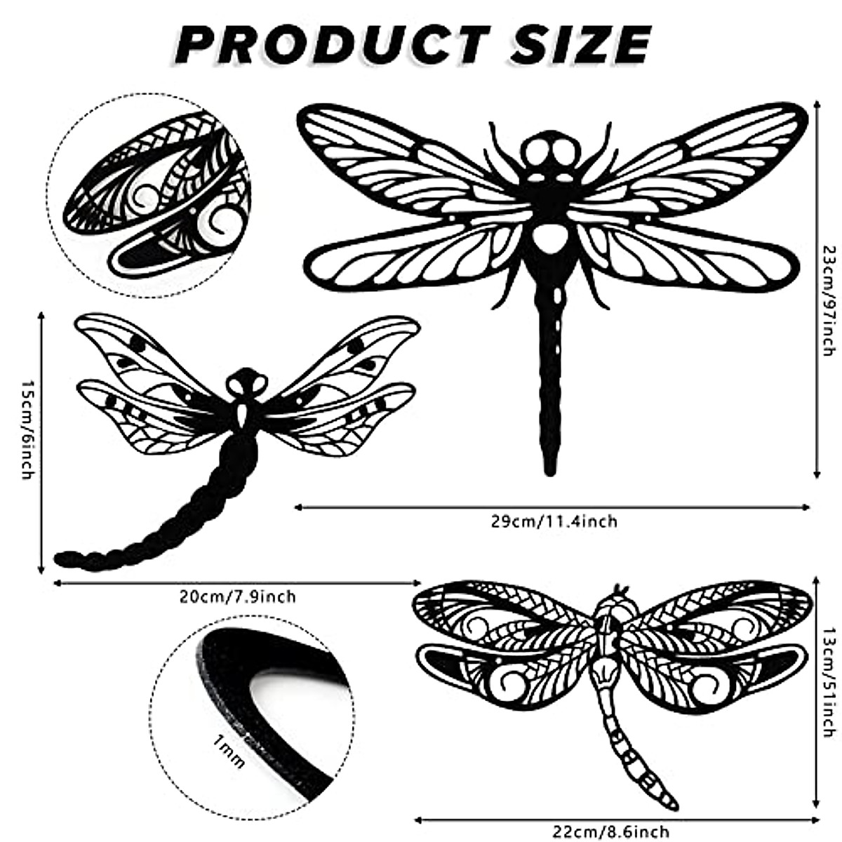 Moxweyeni 3 Pieces Metal Dragonfly Wall Decor Outdoor Dragonfly Garden Art Metal Indoor Outdoor Fence Outside Hanging Decorations for Home, Living Room, Bedroom, Yard, Patio, Porch