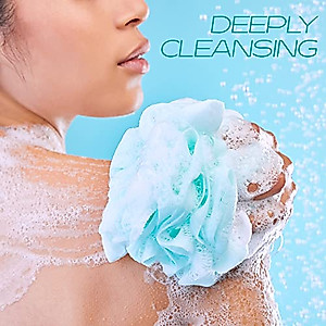 Nicole Miller Loofah Sponge Set | Exfoliating Bath & Shower Poufs Body Scrubber, 6 Pack, with Mesh Bag (Pastels)