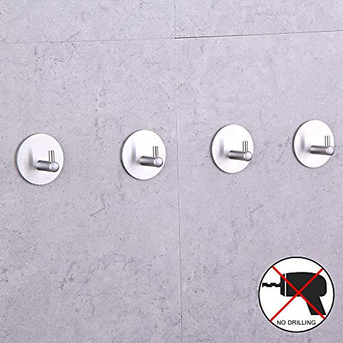 GERZWY Adhesive Hooks Heavy Duty Hooks Wall Hangers Waterproof Stainless Steel Hanger Towel Holder Stcik on Hooks for Hanging, 4 Packs (Brushed Steel)