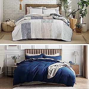 Bedsure Queen Size Patchwork Quilt Set & Navy Cotton Duvet Cover, Reversible Summer Lightweight Bedspread Coverlet Set and 100% Cotton Waffle Weave Navy Blue Duvet Coverwith 2 Pillow Shams