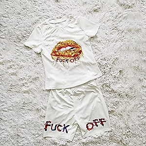 Esuo Women's 2 Piece T-Shirt Shorts Set Short Sleeve Casual Joggers Casual Sportswear Clubwear Hollow out White L