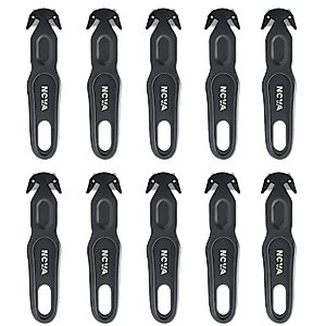 Nova Safety Cutter Tool, Safety Box Cutter Knife, Ergonomic Film Cutting Blade, Box, Strap, Carton, Package, Envelope and Letter Opener (10 Piece - Black)