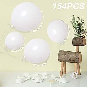 Henviro White Latex Party Balloons - 154 Pcs 5/10/12/18 Inch Balloons Helium Quality Latex Balloons As Birthday Party Balloons/Graduation Balloons/Valentines Day Balloons/Baby Shower/Wedding