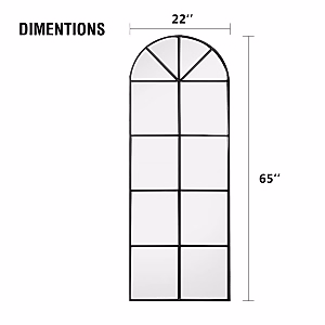 OGCAU Arched Full Length Mirror 65"x22", Floor Mirror Full Length, Full Body Mirror, Wall Mirror Full Length, Arched Wall Mirror for Bedroom, Dressing Room, No Stand, Iron Frame - Black