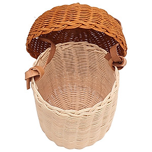Kids Rattan Storage Basket, Hand Woven Indonesian Rattan Decorative Acorn Shaped Bag for Boys Girls Photography Props (Large Handbag)