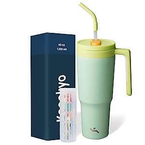 Konokyo Insulated Tumbler with Handle and Straw,40 OZ Vacuum Stainless Steel Water Bottle Travel Mug Metal Cup with Fruit Diffuser,Lime