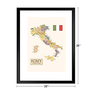 Political Map Of Italy Regions Provinces States Flag Vintage Style Matted Framed Wall Art Print 20x26 inch
