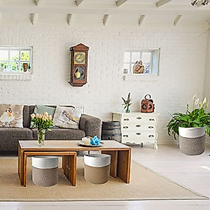 Joyiou Storage Cubes Baskets Bins Organizer, Woven Cotton Rope Farmhouse Storage Basket for Dog Toy, Clothes, Towels, Books,, 3-Pack 11 Inches Round Cube (Khaki, Nature, Beige)