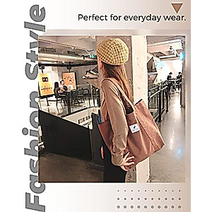 Canvas Tote Bag Aesthetic for Women, Shoulder Bag with Inner Pockets, Hobo Crossbody Handbag Casual Tote.(Coffee)