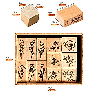 12 Pieces Wood Rubber Stamps Vintage Flowers Stamp Set DIY Craft Scrapbooking Stamps for Journals Diary Planner Letter Album Card Making