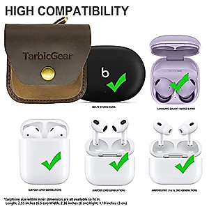 TarbicGear Belt Clip Airpod Case, Universal Leather Belt Holster for Airpod Pro, Samsung Galaxy Buds and Beats Studio Buds, Real Leather Earphone Pouch for Belt