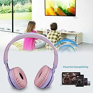 Riwbox WT-7S Bluetooth Headphones Light Up, Foldable Stero Wireless Headset with Microphone and Volume Control for PC/Cell Phones/TV/iPad (Purple)