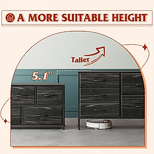 WLIVE Dresser for Bedroom with 5 Drawers, Wide Bedroom Dresser with Drawer Organizers, Chest of Drawers, Fabric Dresser for Living Room, Closet, Hallway, Charcoal Black Wood Grain Print