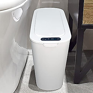 Bathroom Trash Cans with Lids, Sapouni Automatic Motion Sensor Trash Can 3.4 Gallon Smart Touchless Garbage Can Slim Plastic Narrow Rubbish Can for Bathroom, Bedroom, Kitchen, Living Room, Office