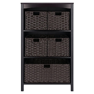 Winsome Wood Terrace 6-Pc Storage Shelf with 5 Foldable Woven Baskets - Espresso and Chocolate