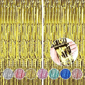 EMART 6.5x10ft Adjustable Photo Backdrop Pipe and Drape Stand Kit with 2 Pack 3.2 ft x 9.8 ft Gold Tinsel Backdrop for Wedding Birthday Christmas Party