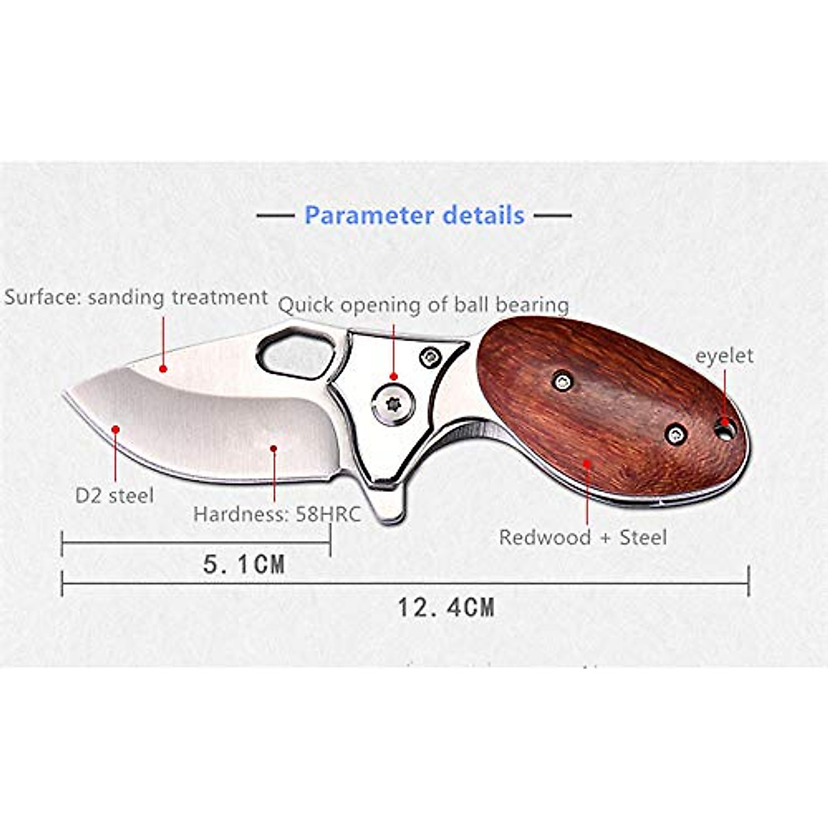 Small Folding Knife Pocket Knife Knives Redwood Handle D2 Sharp Blade - Pocket Knife for Men - Best Partner for Camping Hunting Fishing - EDC and Outdoor Gear - Birthday Christmas Gifts