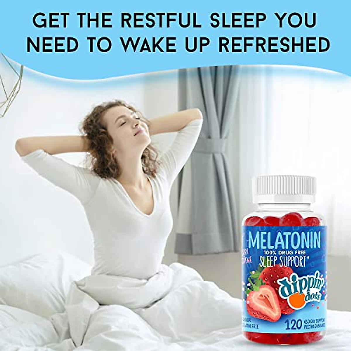 Dippin' Dots - Melatonin Sleep Support Gummies (120 Count) Strawberry Sunset Creme Flavor Chews | 2.5mg Per Gummy Sleep Supplement for Children and Adults | Supplement for faster Faster & Longer Sleep