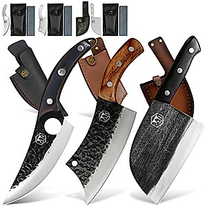 XYJ Full Tang 6.7 Inch Forging Butcher Knife 6.2 Inch Tactical Kitchen Knives 6 Inch Boning Knife With Leather Sheath For Meat Fish Vegetable Cutting Tools