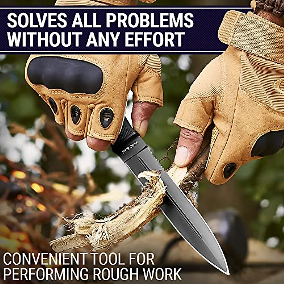 Knife for Men with Sheath - Black Tactical Knives - Cool Hunting Knofe Fixed Blade Knife with Serrated Blade - Best EDC Survival Camping Hiking Military Tool Sharp Belt Boot Knives Gift for Men 2503