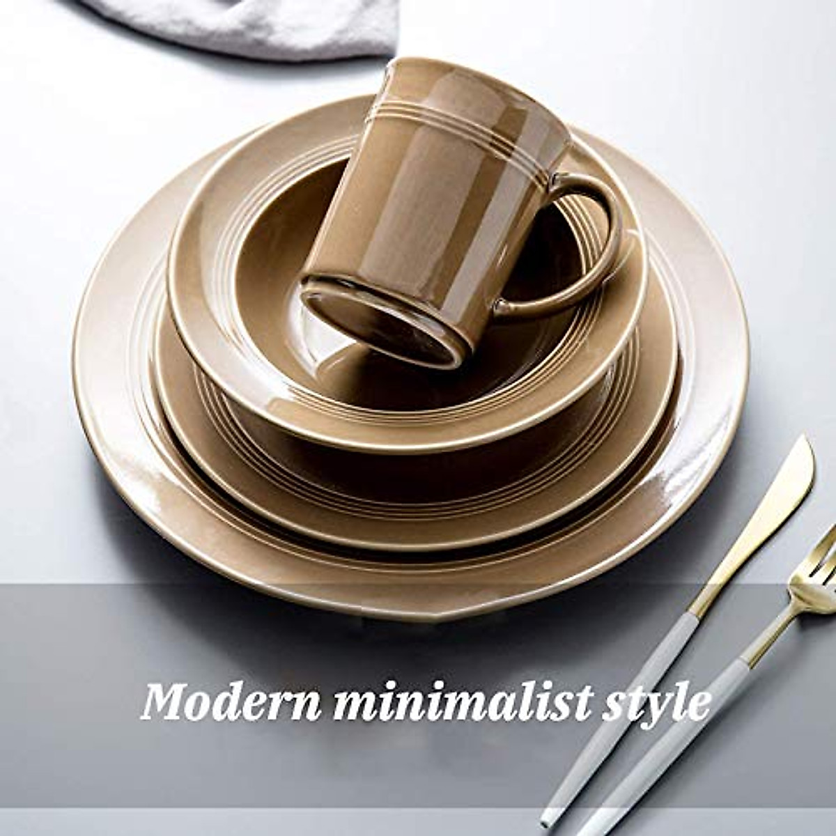 GagalU Dinner Set,Porcelain Dinnerware Sets, Modern Minimalist Style Salad Bowls and Steak Plates Sets | 22 Pieces Ceramics Dinner Combination Set with Mug for Restaurant