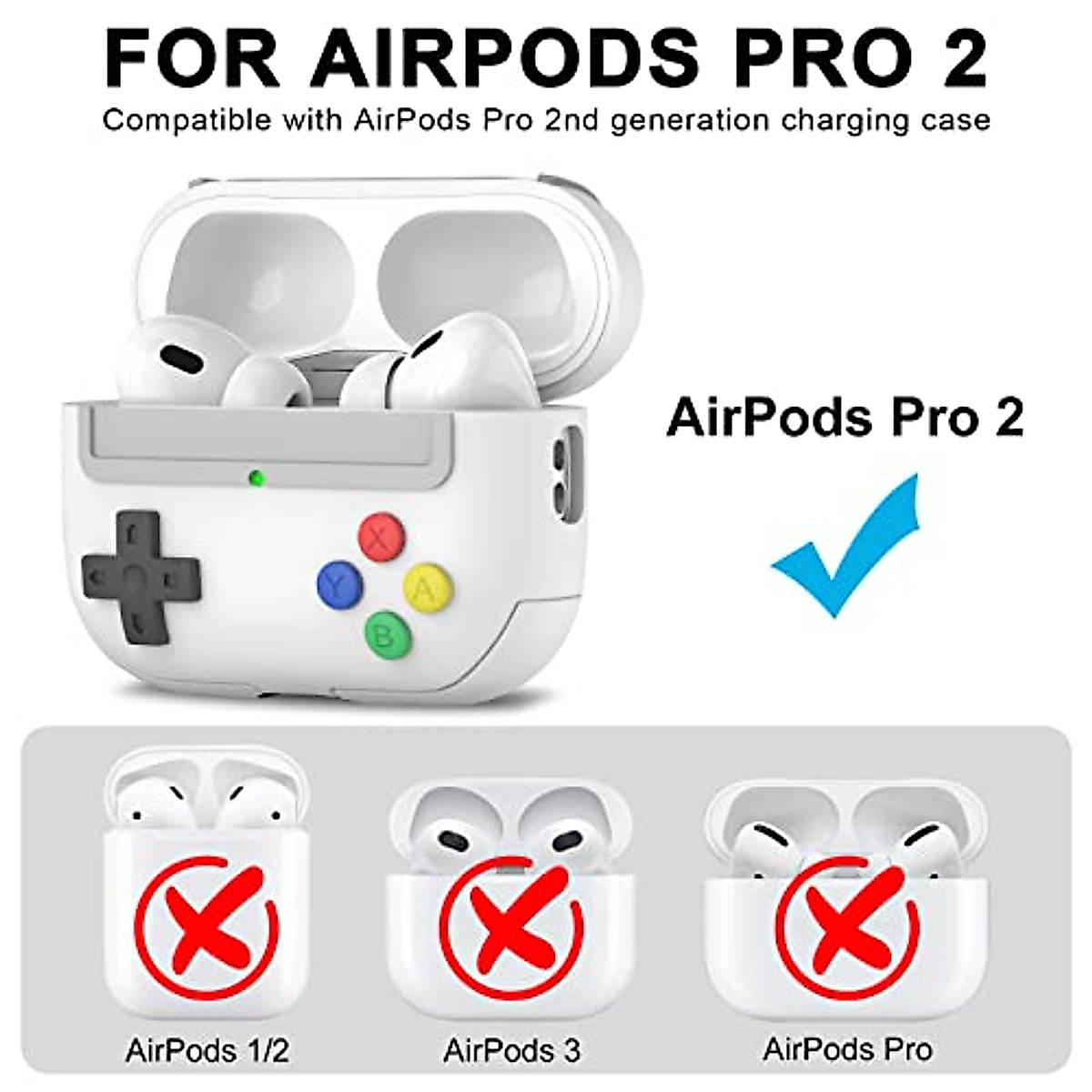Silicone Airpods Pro 2 Case, Game Player Design for Airpods Pro 2 Case 2022, Soft Silicone Protective Case Skin for Apple Airpods Pro 2nd/1st Generation Accesssories with Keychain for Men Women, White