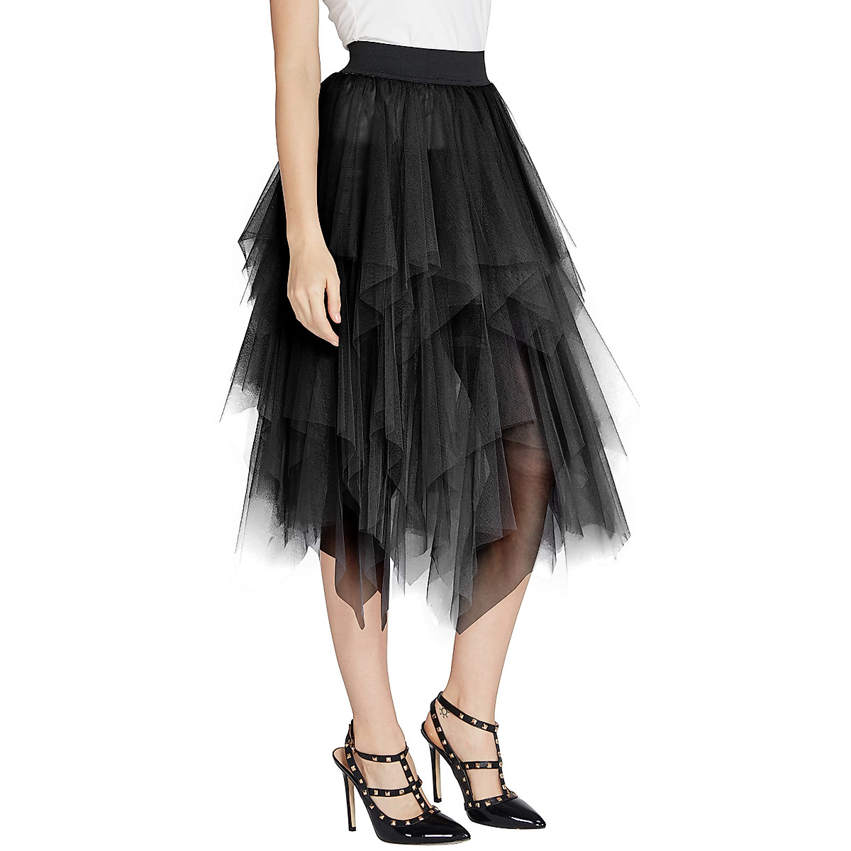 Urban CoCo Women's Sheer Tutu Skirt Tulle Mesh Layered Midi Skirt (M, Series 1-Black)