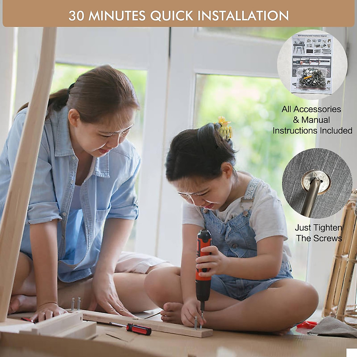 DOLILO 35" Vanity Desk with Mirror and Lights, Makeup Vanity with Lights, 3 Modes Brightness Adjustable, Vanity Mirror with Lights and Table Set with Vanity Stool 3 Sliding Drawers (Black)