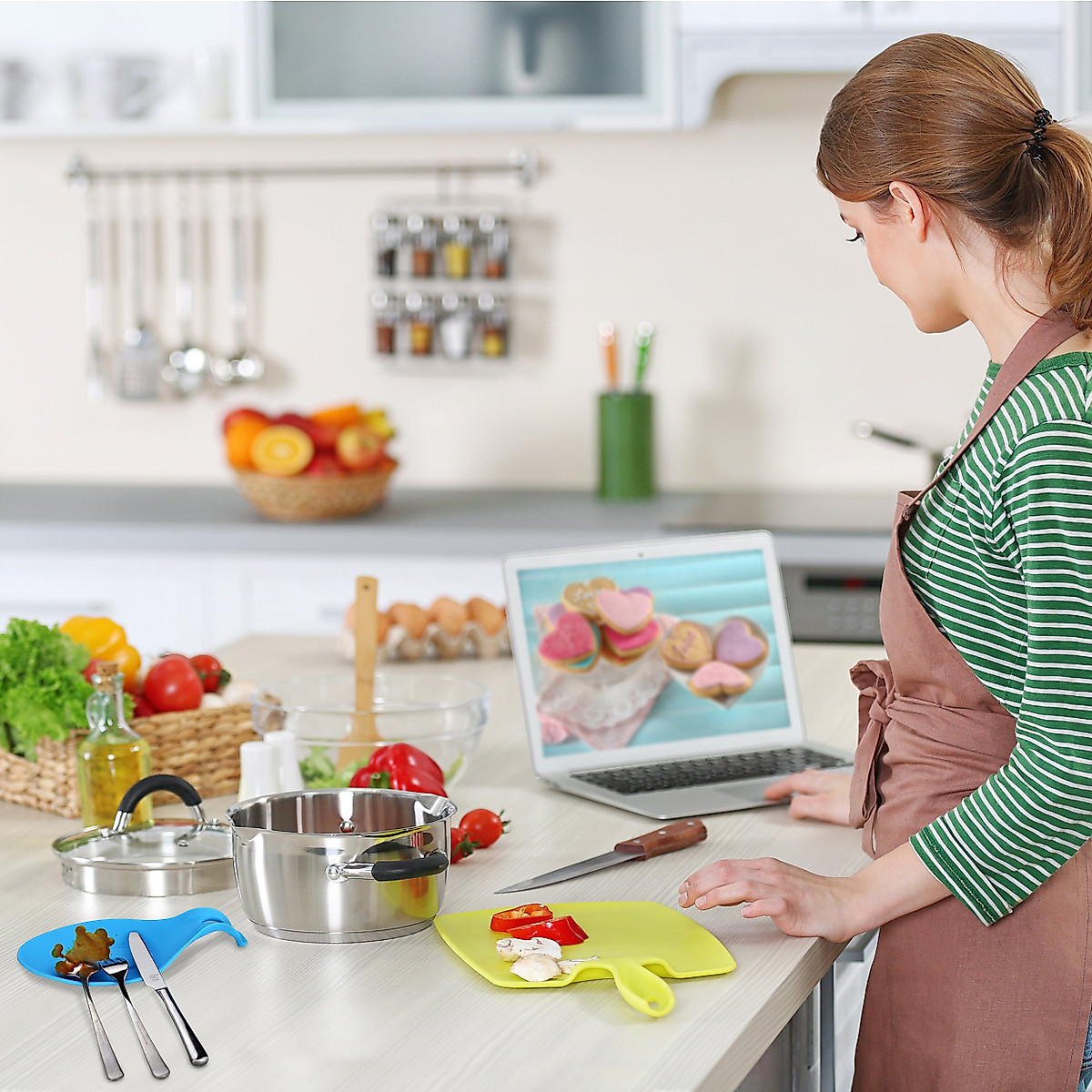 ORBLUE Silicone Spoon Rest for Kitchen Counter, Almond-Shaped Cooking Spoon Holder for Stove Top, Heat Resistant Utensil Rest, 4-PACK