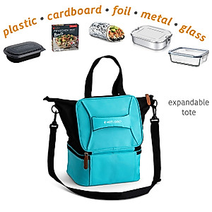 HOTLOGIC Mini XP Portable Electric Lunch Box Food Heater - Expandable Food Warmer Tote and Heated Lunchbox for Adults Work/Car/Home - Easily Cook, Reheat, and Keep Your Food Warm - TEAL - 120V