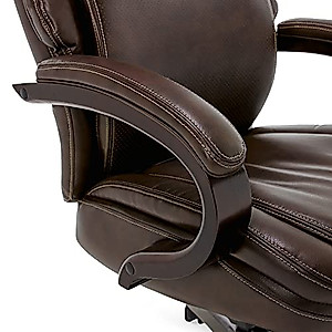 La-Z-Boy Hyland Executive Office Chair with AIR Technology, Adjustable High Back Ergonomic Lumbar Support, Mahogany Wood Finish, Bonded Leather, Brown