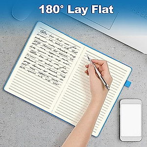 HOMEBOBO Journals for Writing, A5 Leather Dotted Notebook with 160 Pages, 100 Gms College Dot Grid Journal with Thick Paper, Hardcover with Inner Pocket & Pen Holder, Blue