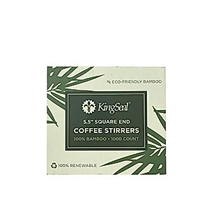 KingSeal Bamboo Coffee Stir Sticks, 5.5 inches, Square End, Stronger and Thicker Than Standard Wood, 100% Renewable and Biodegradable - 1 Box of 1000 Stirrers