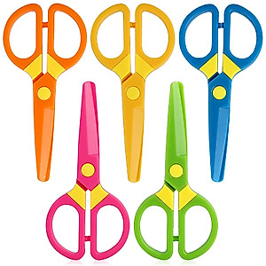 LOVESTOWN 5 PCS Pre-School Training Scissors, Plastic Safety Scissors Child-Safe Scissors Toddler Scissors Age 3 for Toddler Arts and Crafts