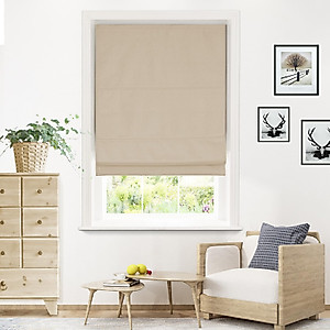 Cresmar Cordless Roman Shades Blackout Fabric Beige 23W x 64H, Window Blinds and Room Darkening Shades, Thermal Insulated, Easy to Pull Down