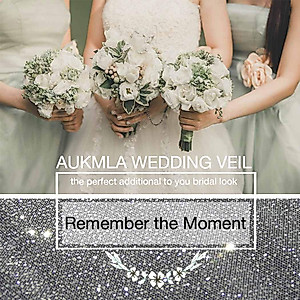 Aukmla Sparkle Cathedral Wedding Veil Long Glitter Bridal Veils with Comb for Women and Brides (White, 118'' Width)