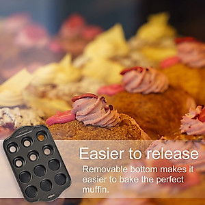 Kazozobi 2 Pack Mini Muffin Cheesecake Pan with Removable Bottom, 12 Cavity Nonstick Cupcake Pan