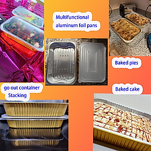 SuiXinCook Gold Aluminum Foil Baking Pan with lids Heavy Duty 9"×13"(10pack+10Lids), Double thickening, Disposable cake pans,Microwave oven safetyle. for Cooking,，Heating,Storage, BBQ