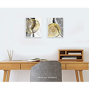 Black and Gold Annual Rings Wall Art, Tree Ring Art Prints, Retro Abstract Minimalist Annual Ring Art Canvas Painting for Living Room Bedroom Kitchen Office Wall Decor, Set of 4 (8"X10" Unframed)