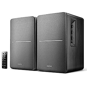 Edifier R1280DB Powered Bluetooth Bookshelf Speakers - Optical Input - Wireless Studio Monitors - 4 Inch Near Field Speaker - 42W RMS - Wood Grain (Black)