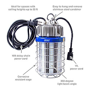 Bergen Industries Inc K5100 100-Watt Temporary High Bay LED Luminaire Plug-in Work Light, 13000LM, 5000K, Stainless Steel Cage,Blue