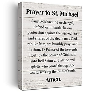 Motivational Wall Art Decor Prayer to St Michael Christian Prayer Canvas Print Farmhouse Framed Painting for Home Office Wall & Tabletop Decor